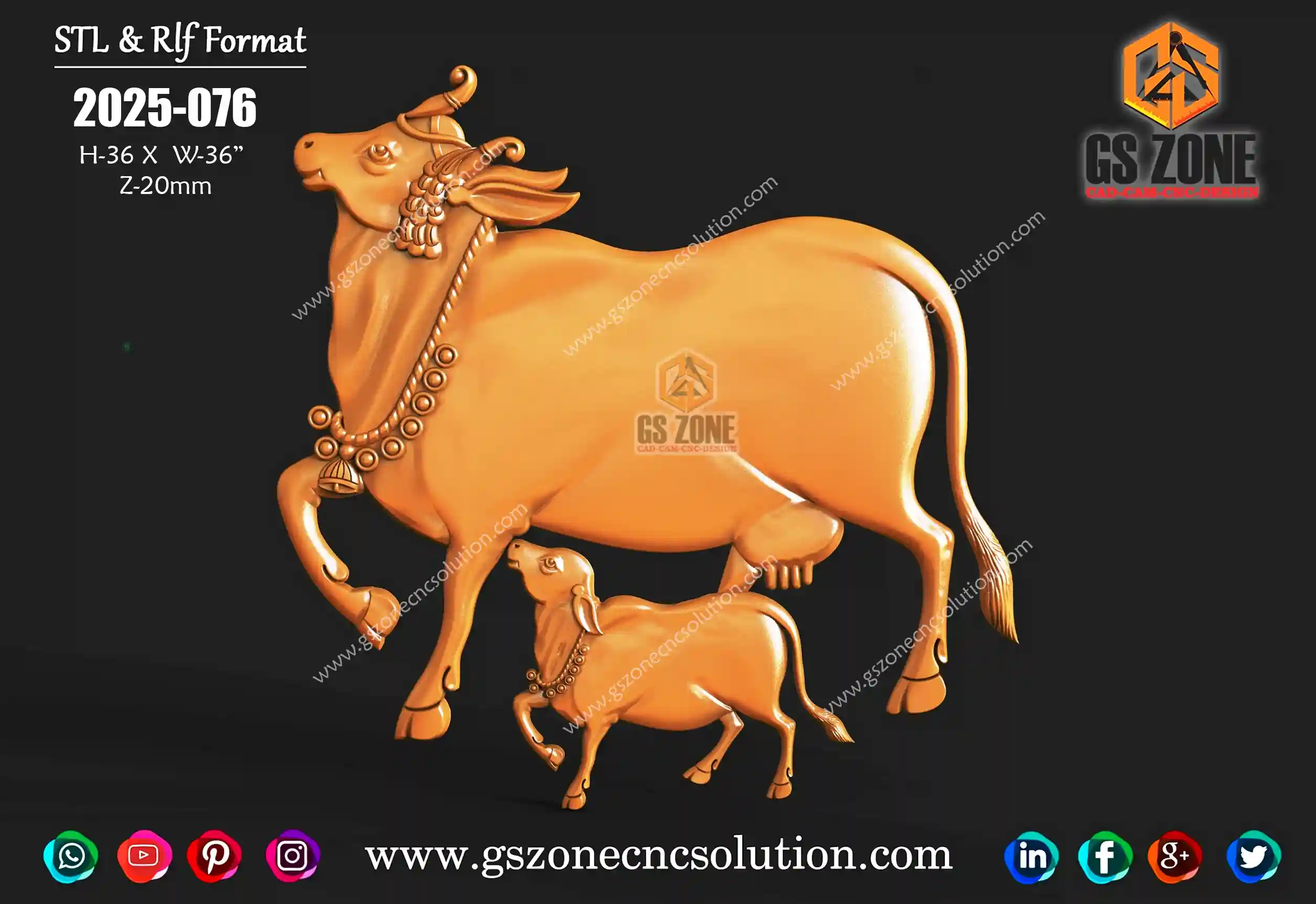 2025-076 Cow & Calf 3D Relief | GS ZONE CNC SOLUTION™
